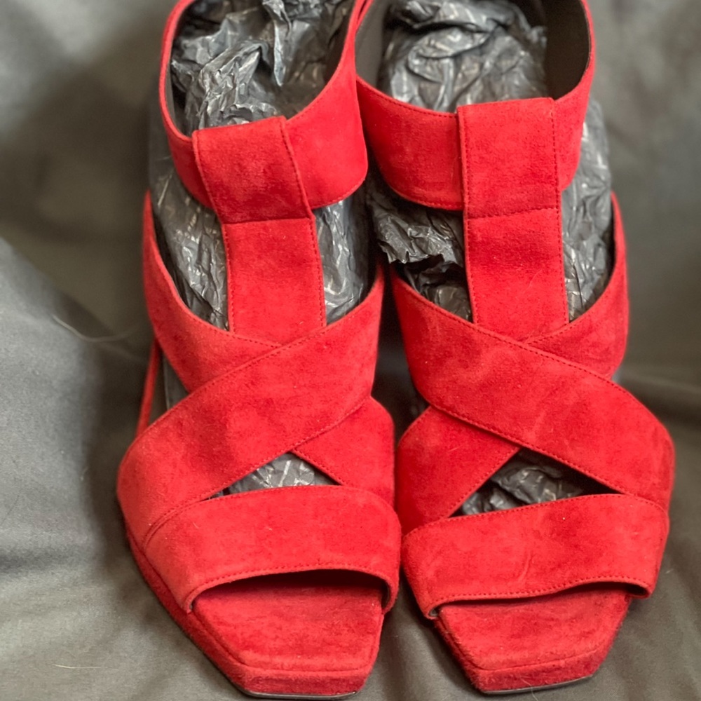 Red Suede Halston 4 1/2 Inch Heels Worn Once On Stage… - Gem